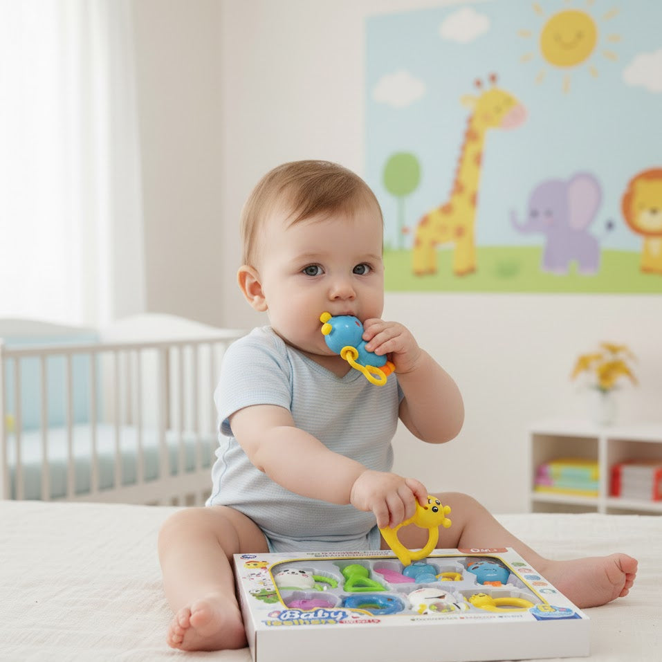 8Pcs Imported Baby Colorful Rattle and Teethers Set – dailywholesale.pk