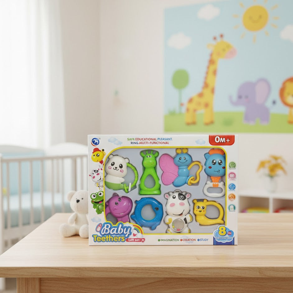 8Pcs Imported Baby Colorful Rattle and Teethers Set – dailywholesale.pk